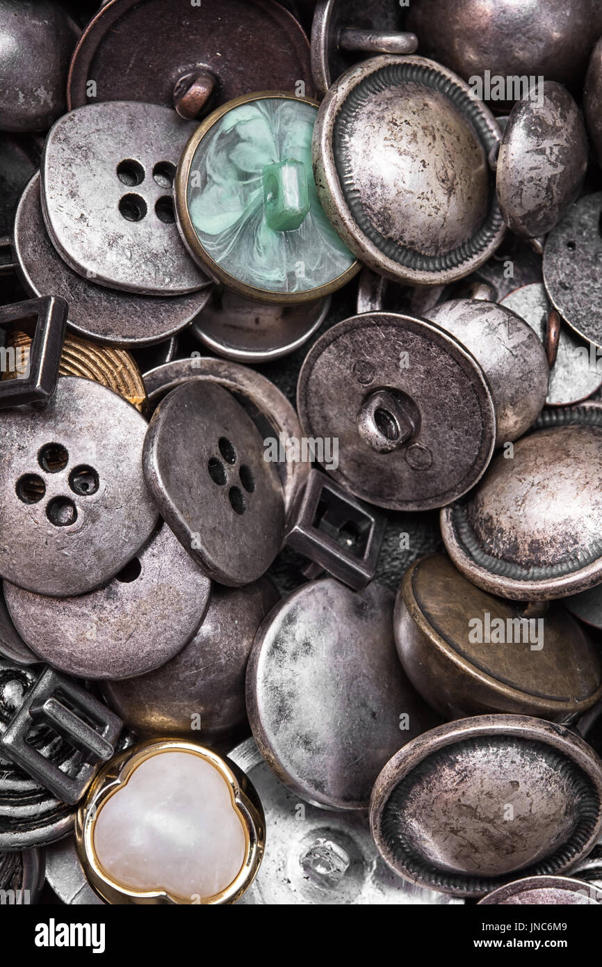 Large set of stylish old-fashioned metal buttons for clothes Stock ...