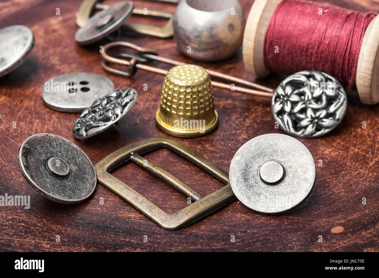 Large set of stylish old-fashioned metal buttons for clothes Stock ...