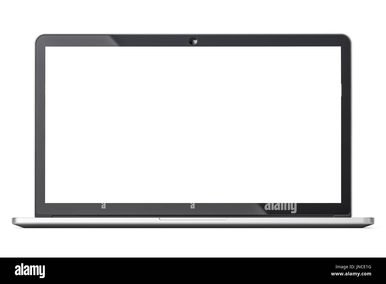 Laptop closeup, front view with white screen, 3D rendering isolated on ...