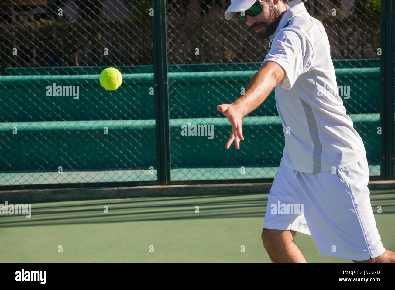 Professional tennis player playing a game of tennis on a court. He is ...