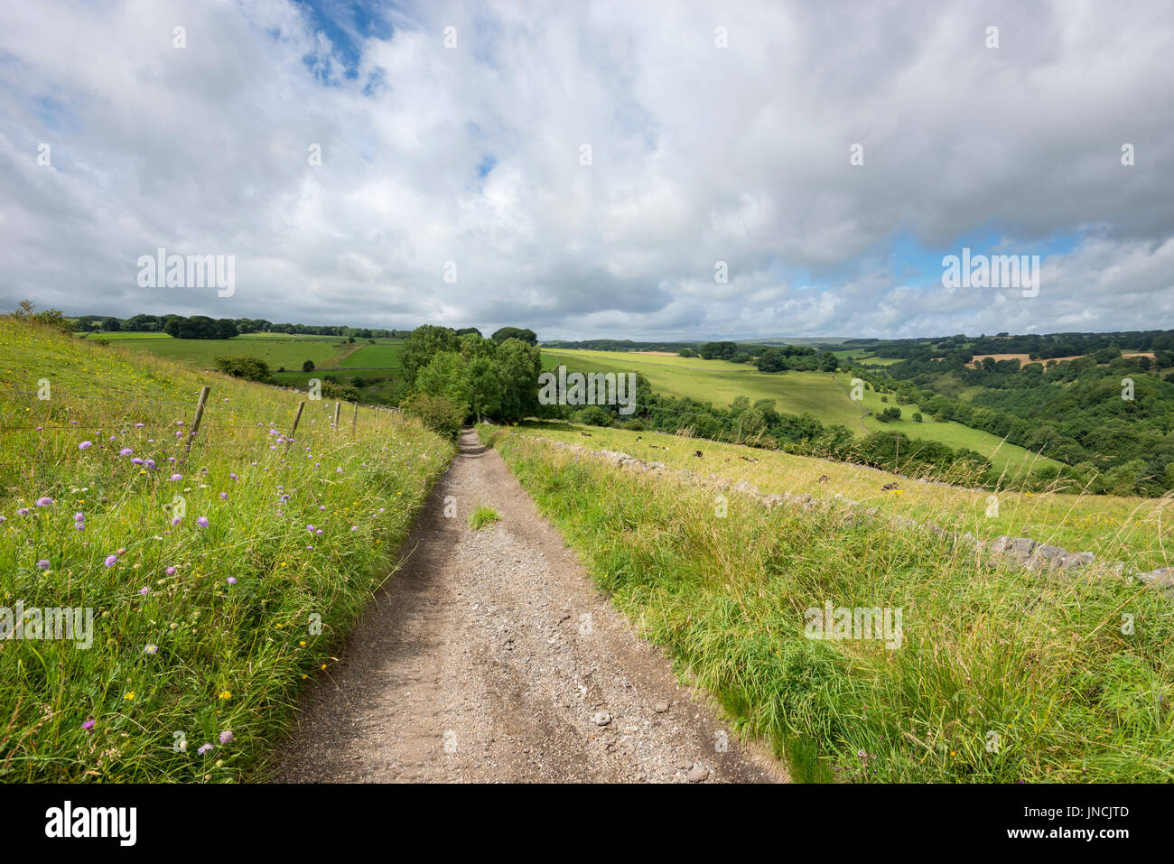 English country lane in the Peak District, Derbyshire, England Stock ...