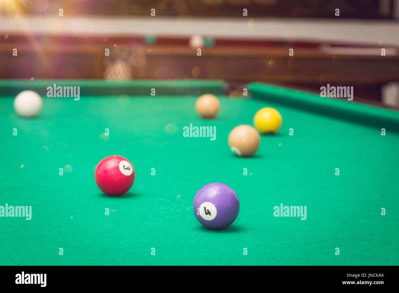 Billiard Balls in a pool table Stock Photo - Alamy