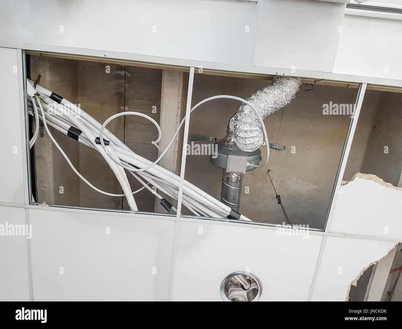 Ceiling panels damaged and collapsed by water Stock Photo - Alamy
