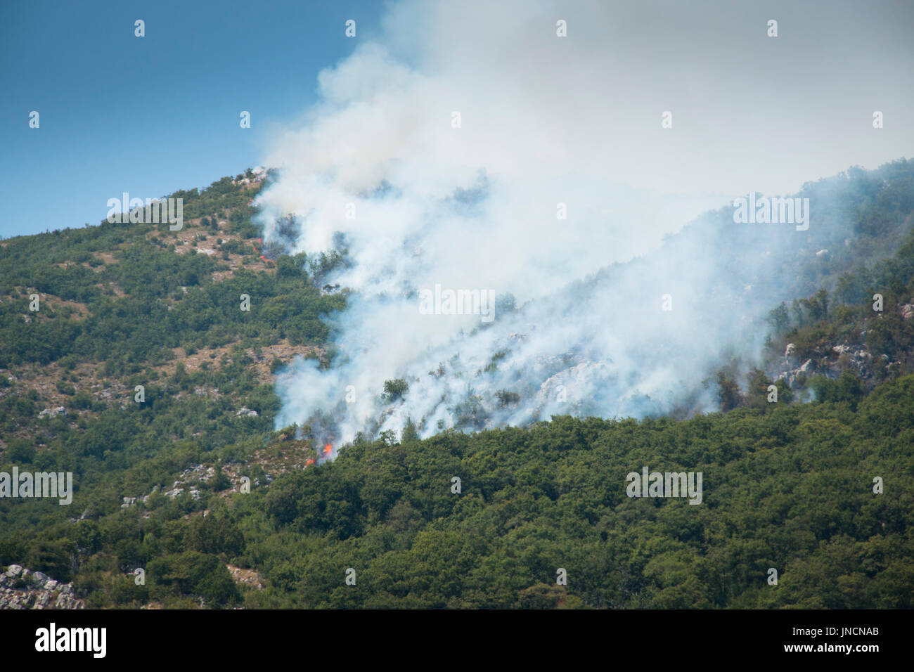 Huge forest fires on the mountains close to Herceg Novi and the bay of ...