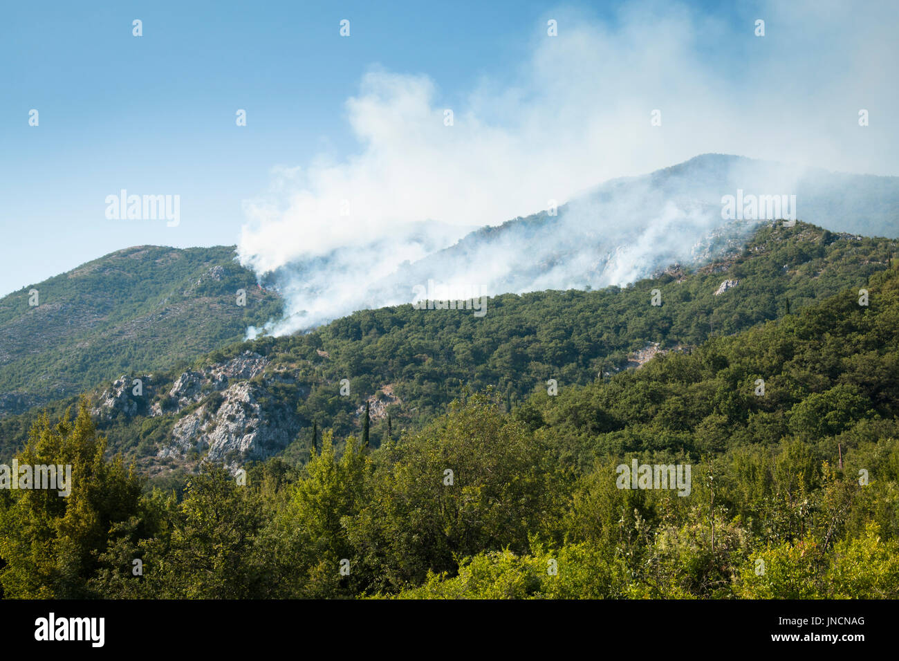 Huge forest fires on the mountains close to Herceg Novi and the bay of ...
