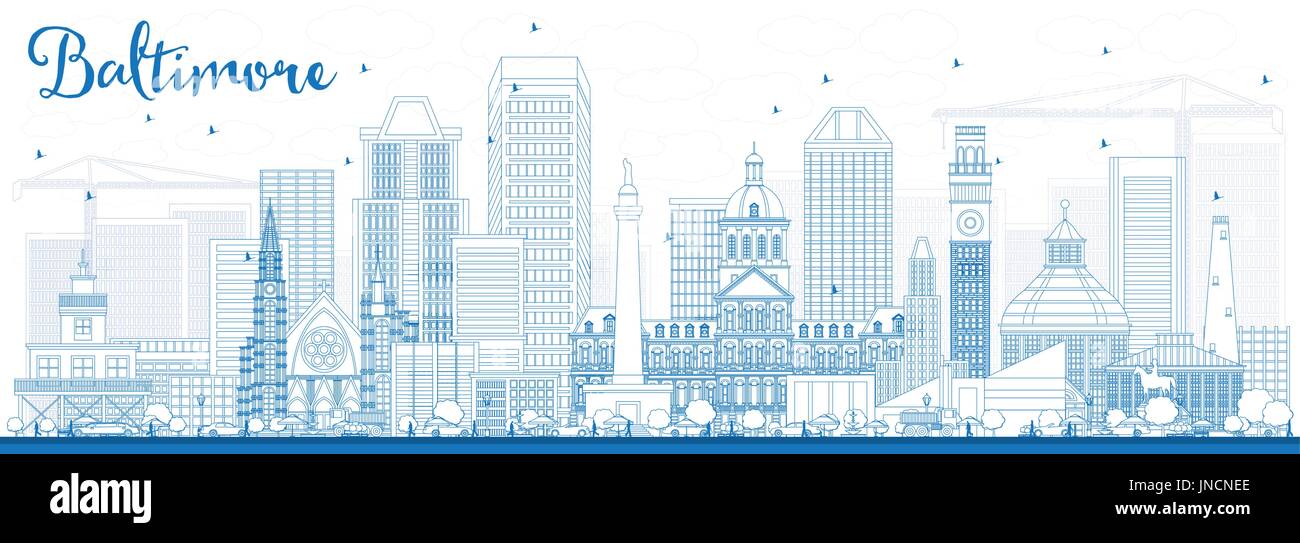 Outline Baltimore Skyline with Blue Buildings. Vector Illustration ...