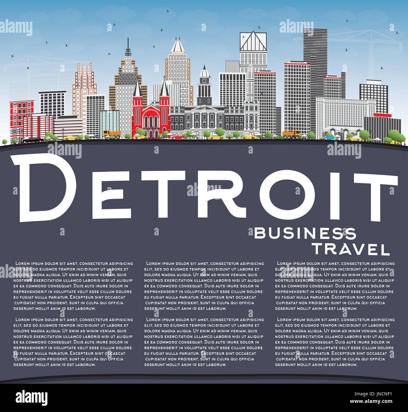 Detroit Skyline with Gray Buildings, Blue Sky and Copy Space. Vector ...