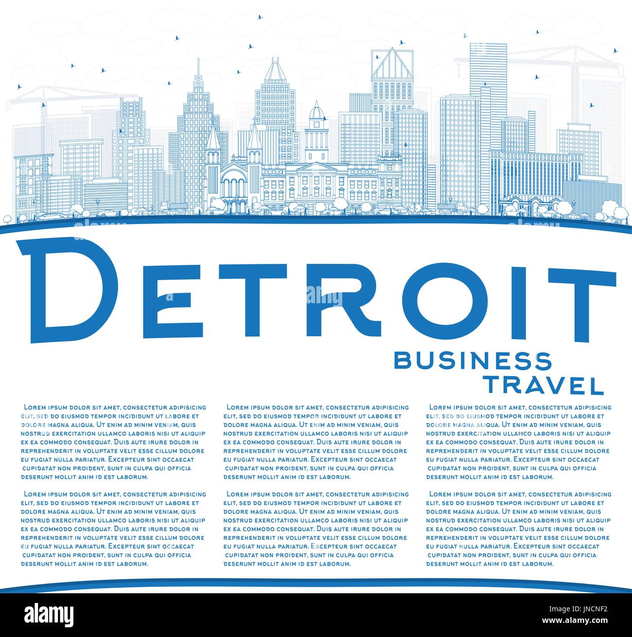Outline Detroit Skyline with Blue Buildings and Copy Space. Vector ...
