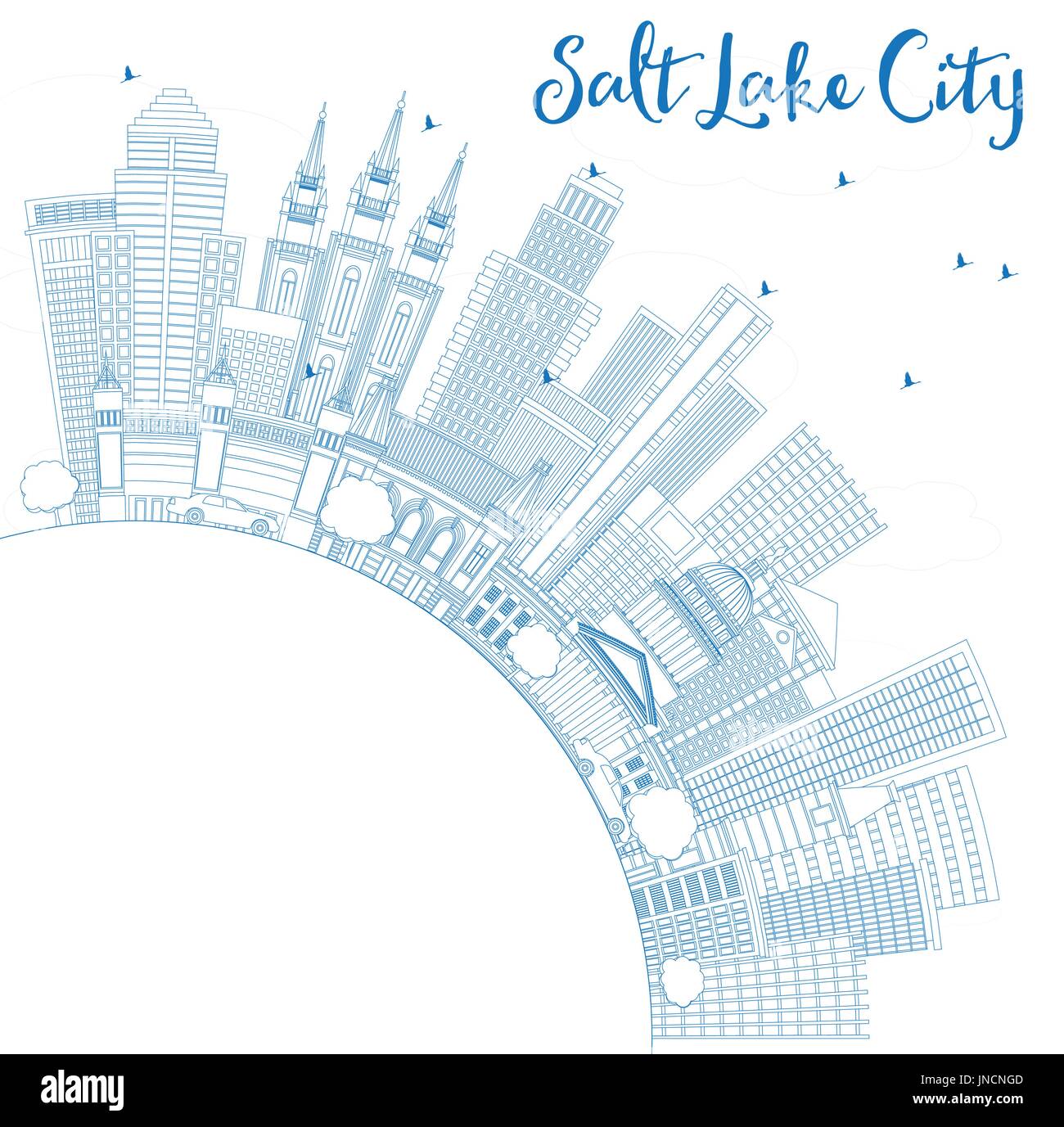 Outline Salt Lake City Skyline with Blue Buildings and Copy Space ...