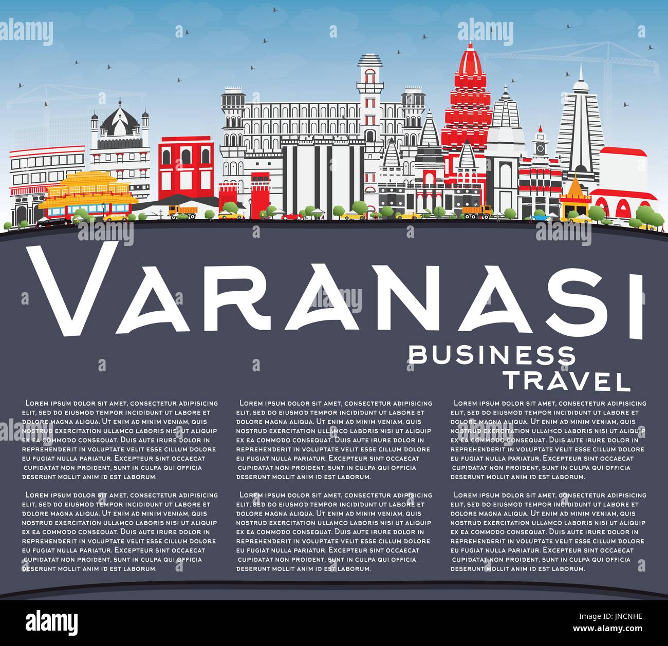 Varanasi Skyline with Color Buildings, Blue Sky and Copy Space. Vector ...
