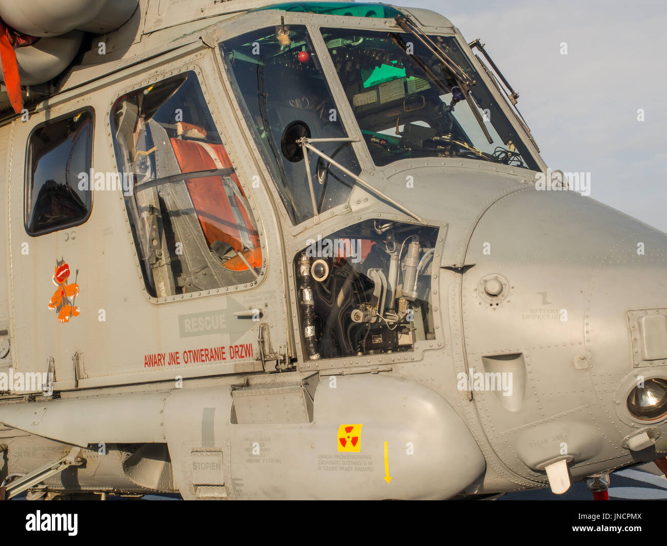 The helicopter aboard the Polish Navy warship in the port of Bergen ...