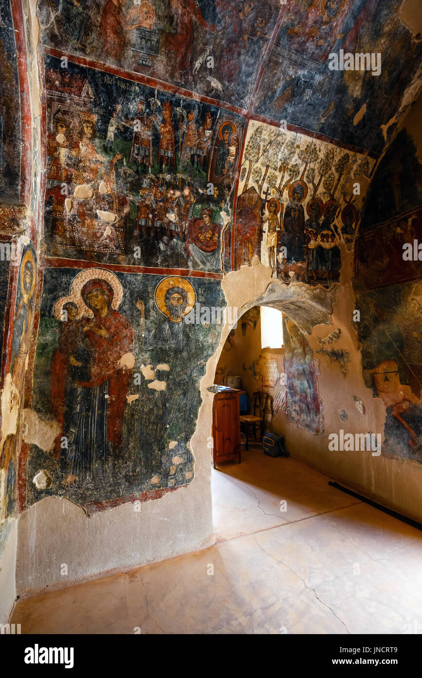 Crete, Greece, June 12, 2017: Interior of the three-aisled Byzantine ...