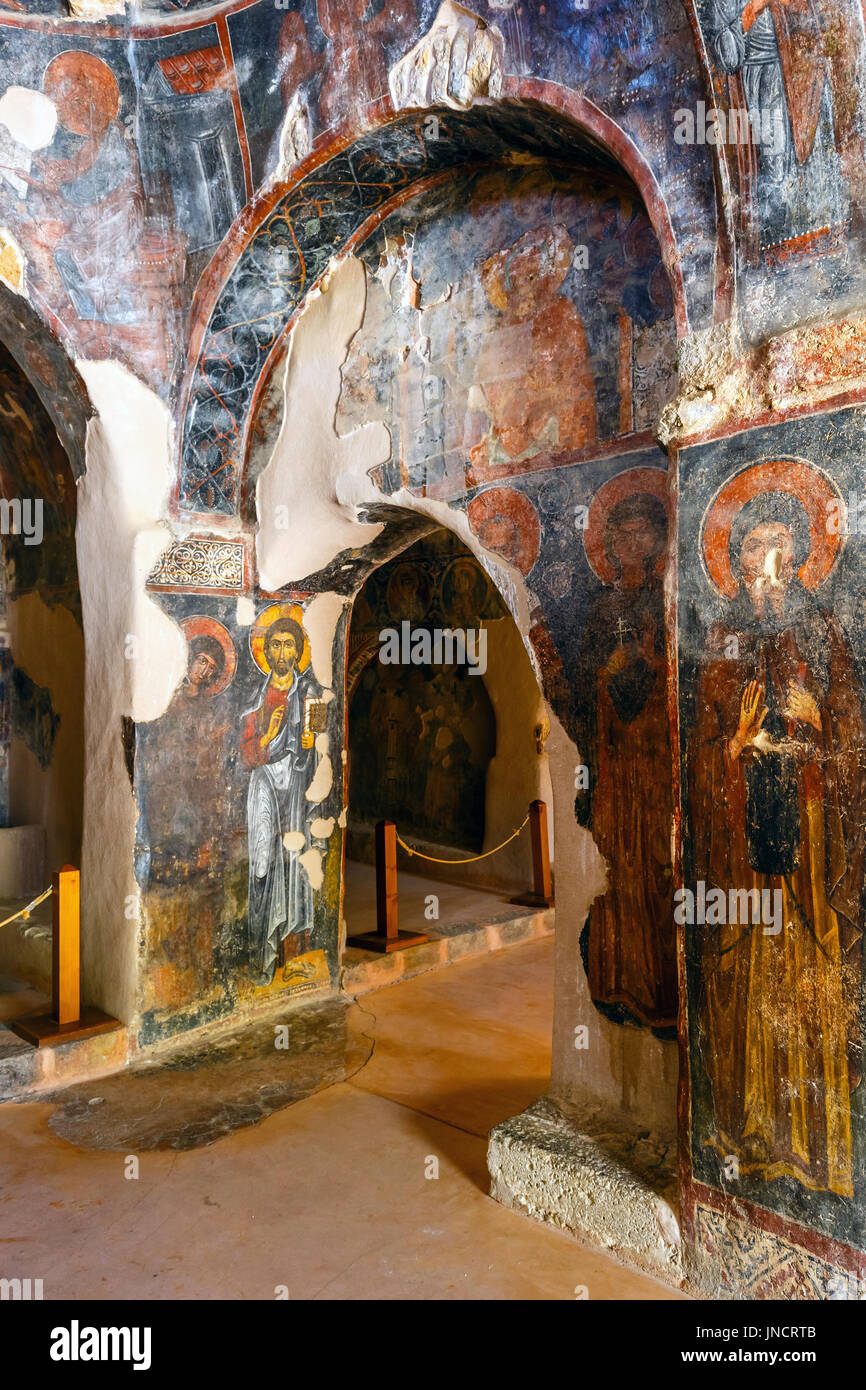 Crete, Greece, June 12, 2017: Interior of the three-aisled Byzantine ...