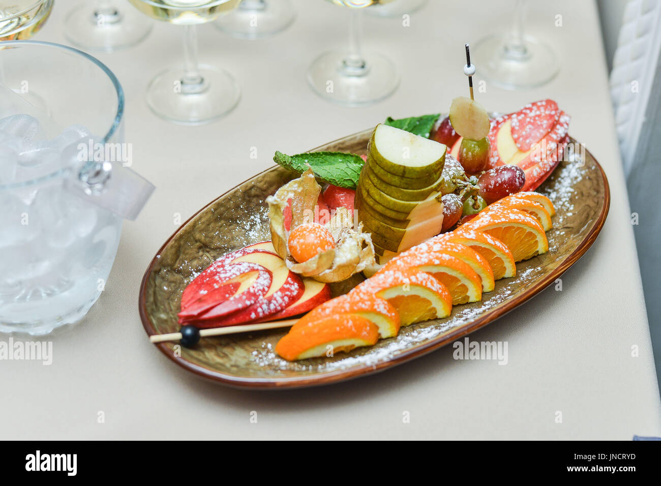 Exotic Fruit Dish with Mint Jelly Stock Photo - Alamy