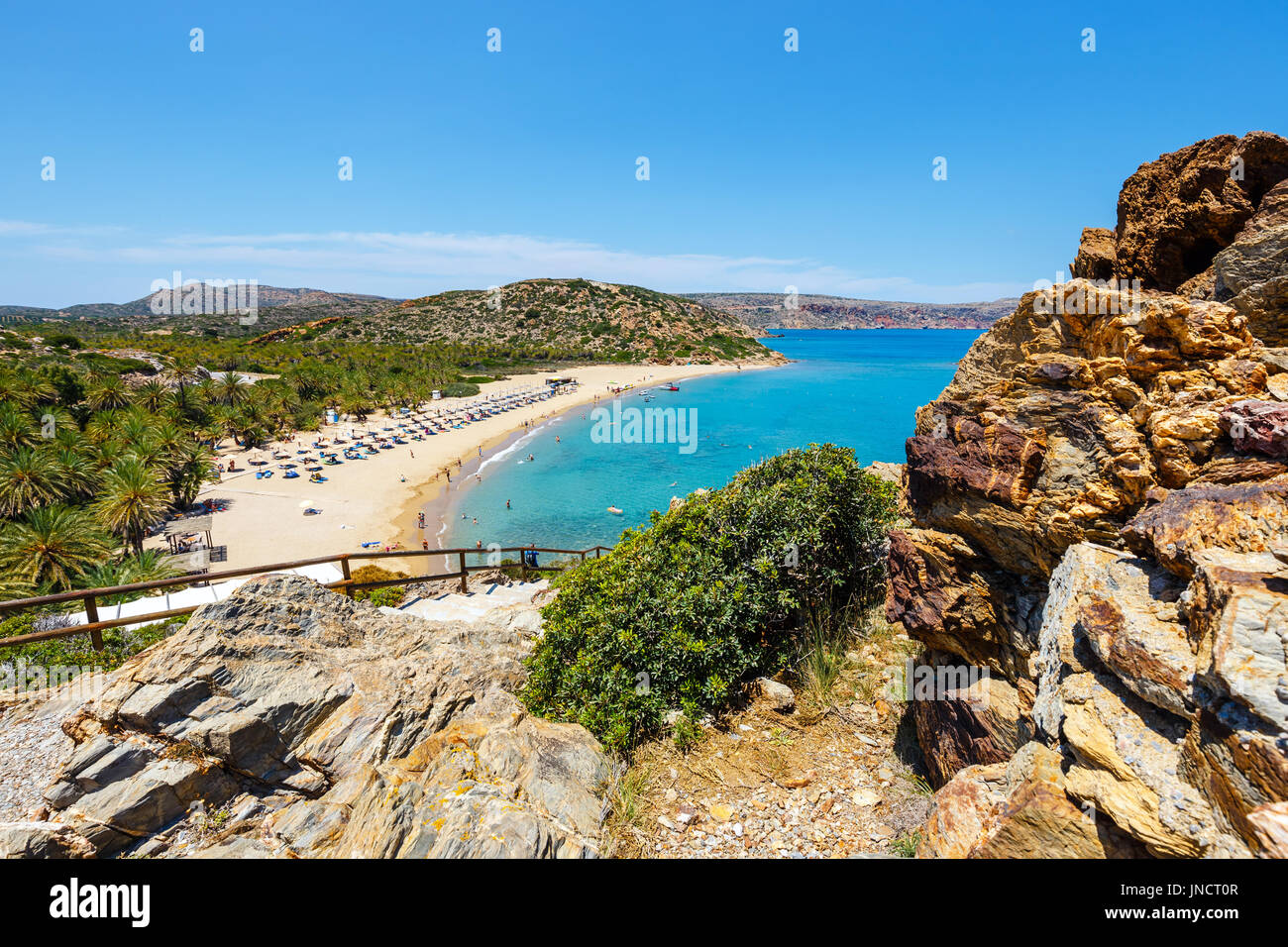 Famous beach at Vai with beautiful palm forest on east Crete, Greece ...