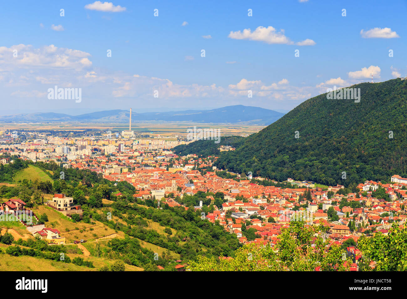 Aerial view of the Old Town, Brasov, Transylvania, Romania Stock Photo ...