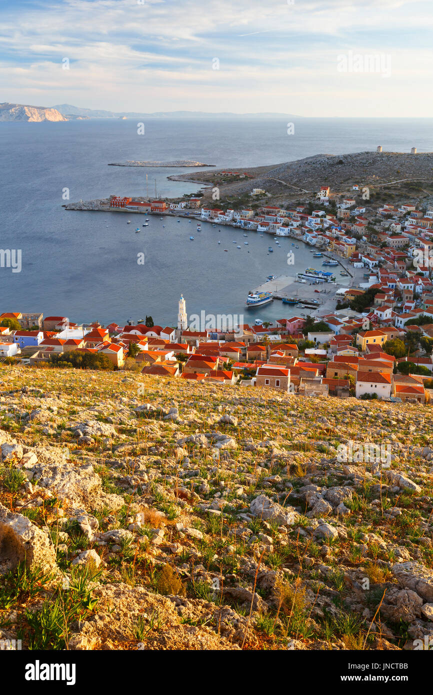 Village on Halki island in Dodecanese archipelago, Greece Stock Photo ...