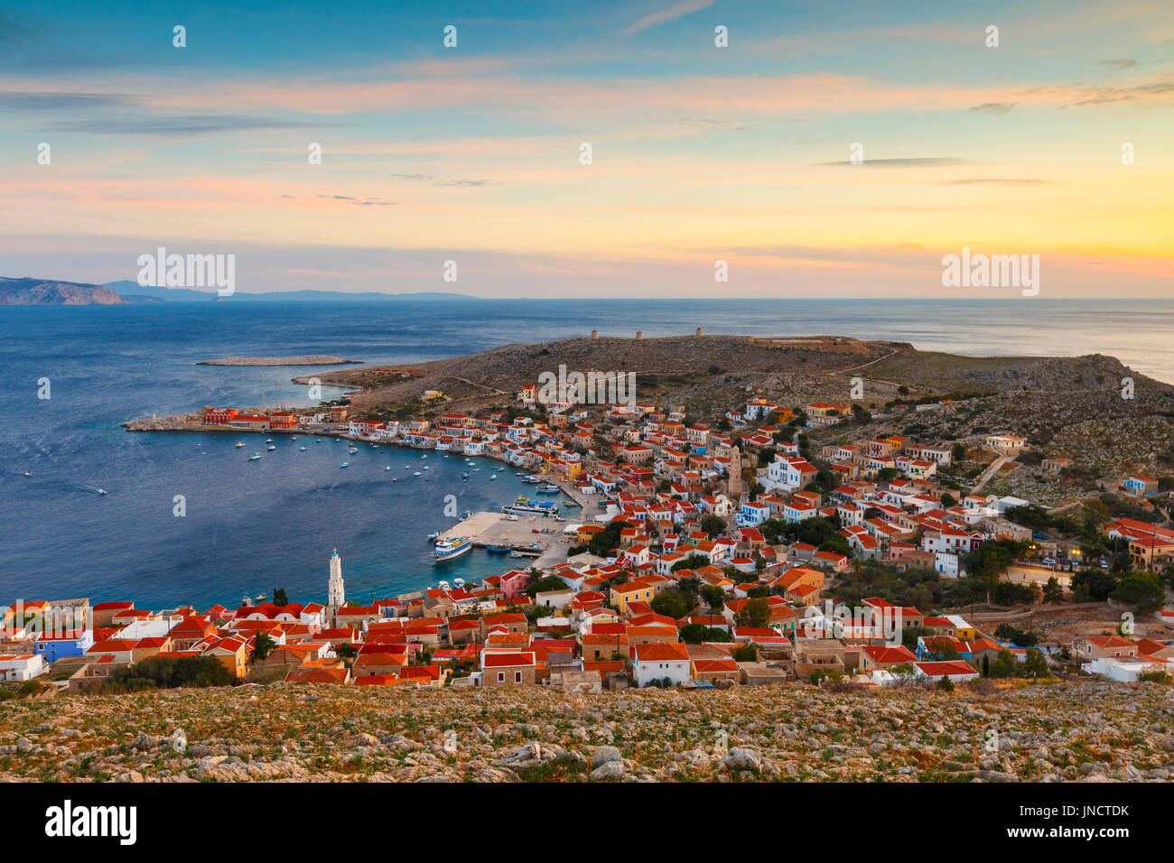 In the port on the island of halki hi-res stock photography and images ...