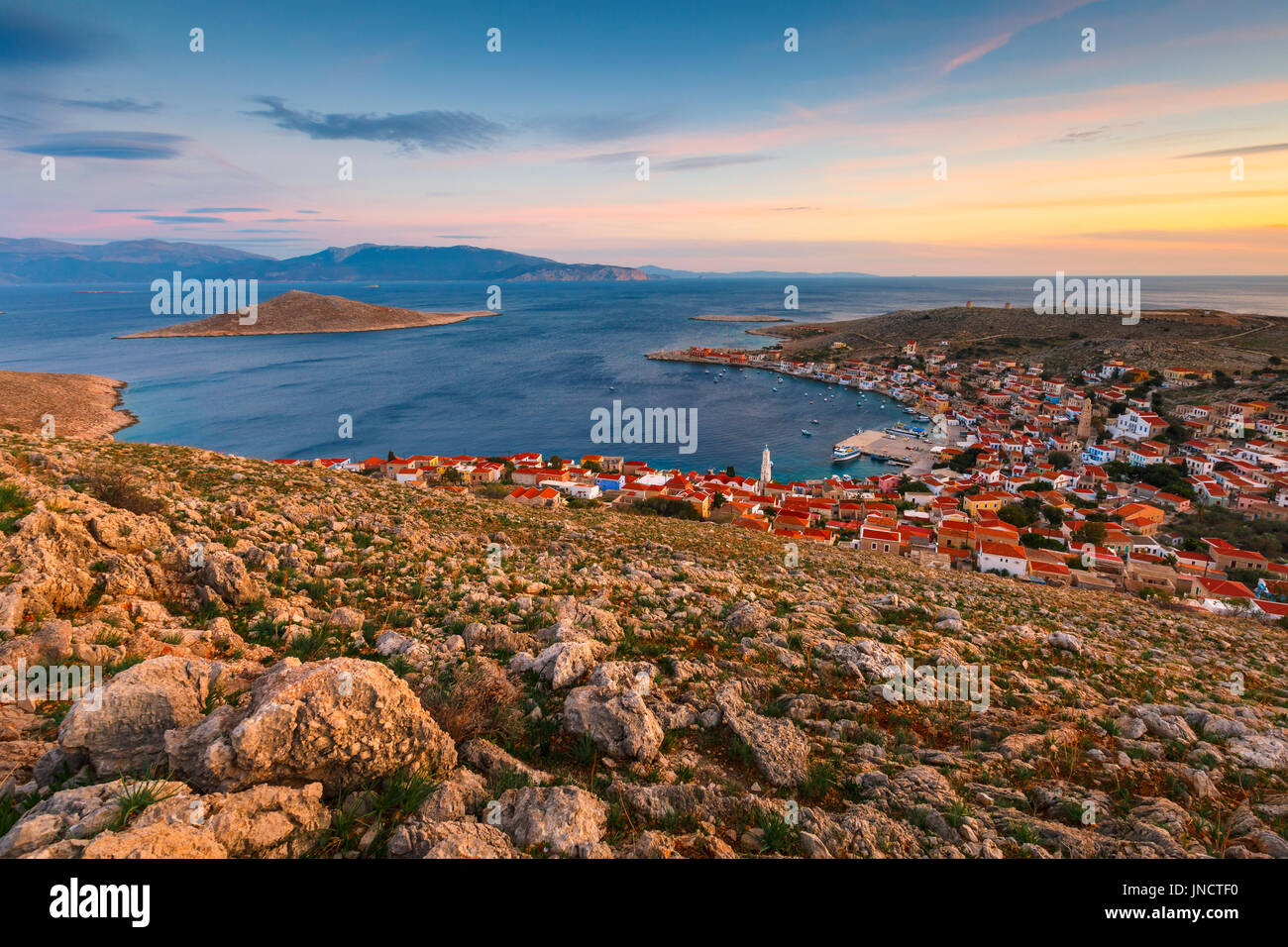 In the port on the island of halki hi-res stock photography and images ...