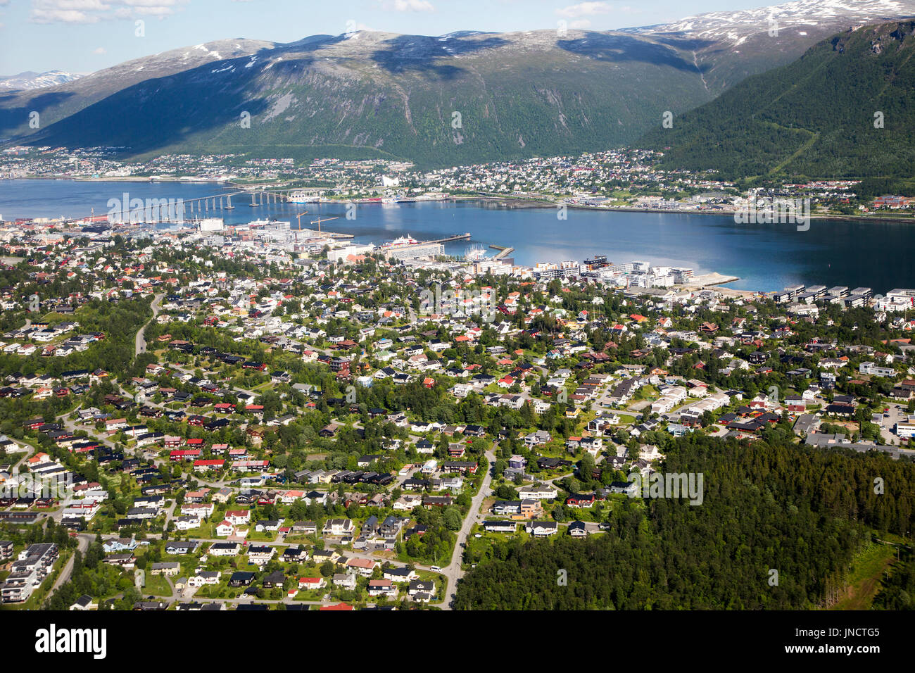 Aerial view of tromso city and suburban housing hi-res stock ...
