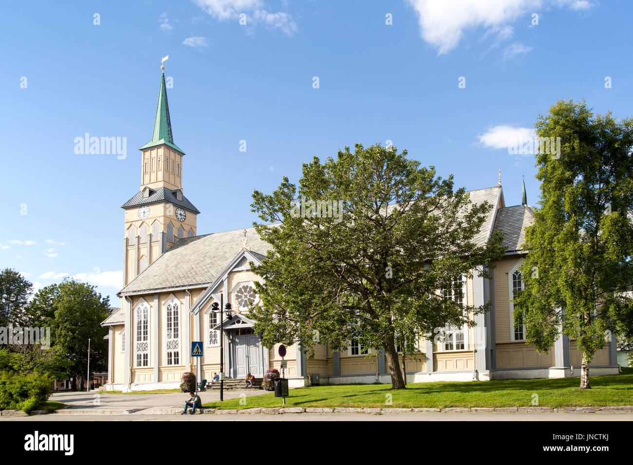 Historic wooden cathedral church in city centre, Tromso, Norway built ...