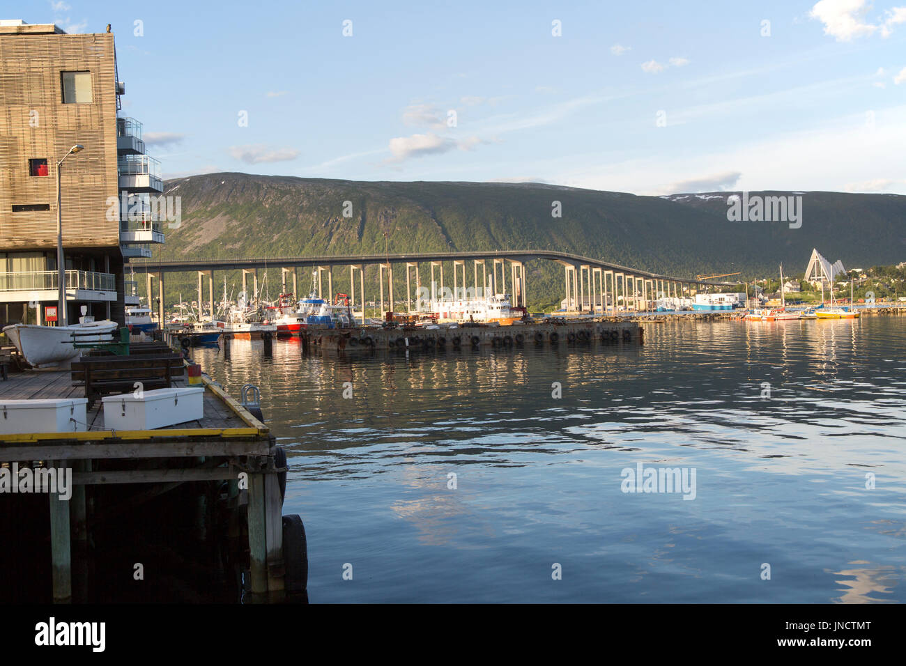 Arctic cathedral church and Tromso Bridge, city of Tromso, Norway Stock ...