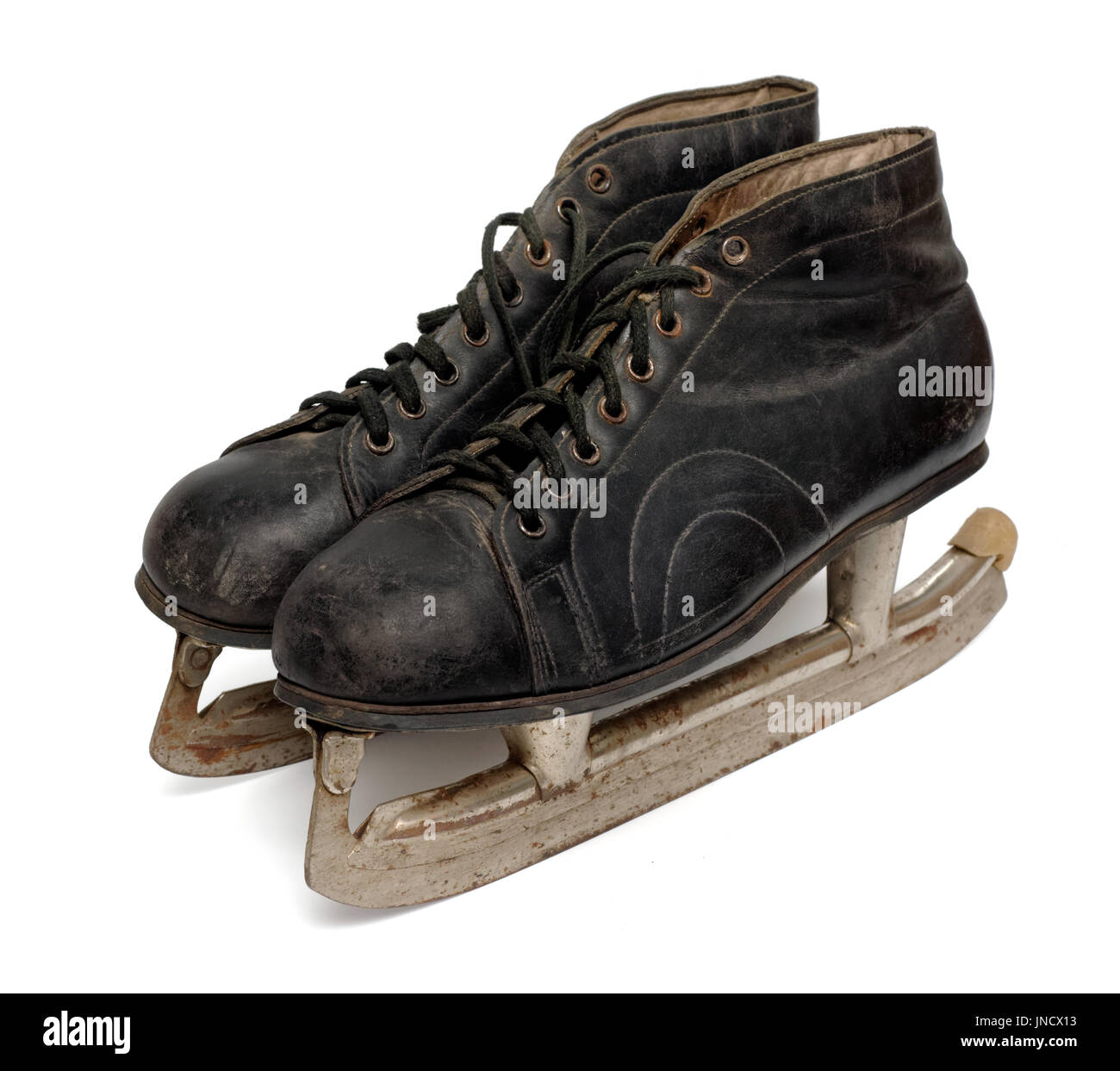 Isolated objects: pair of very old ice skates, on white background ...