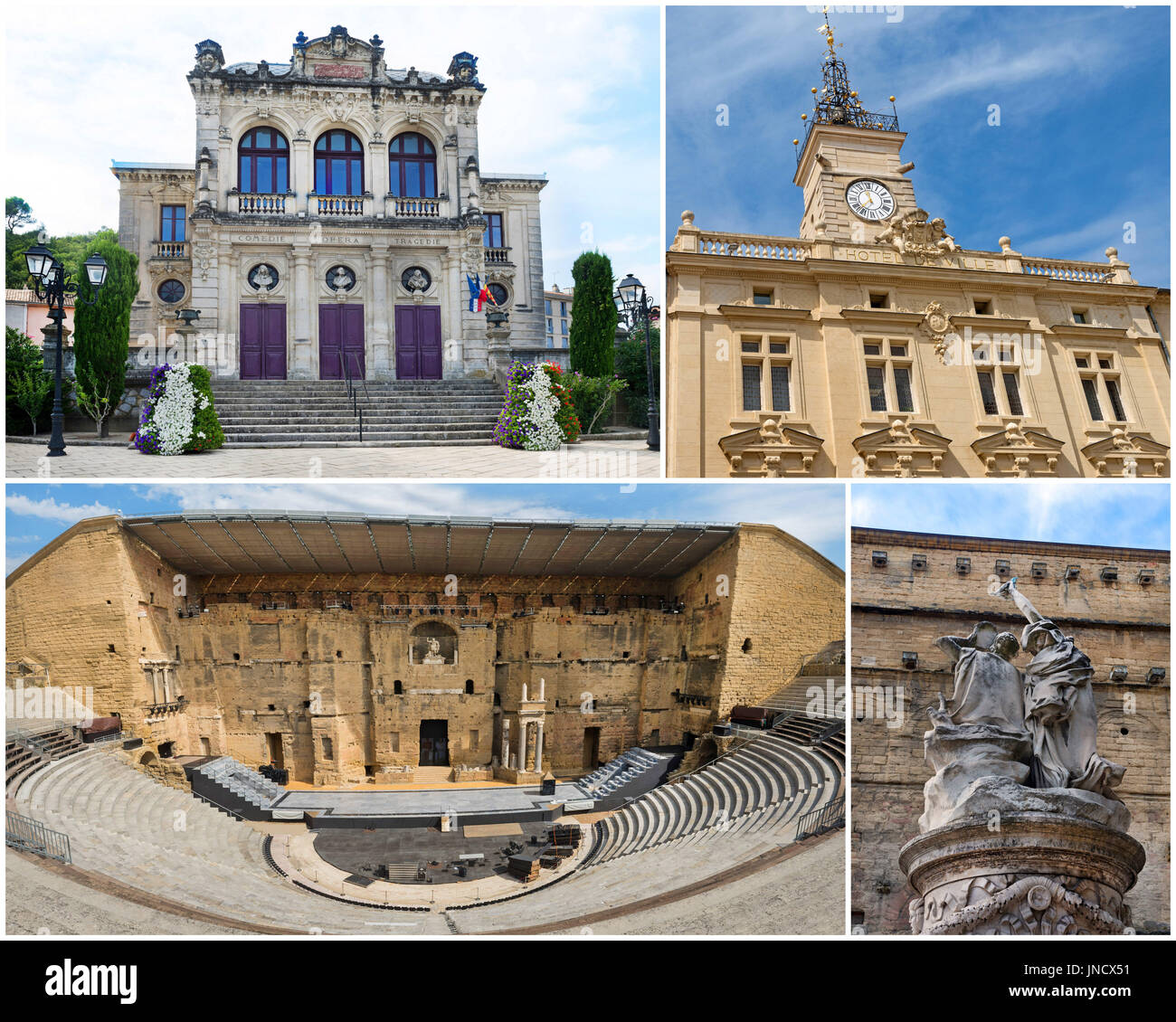 composite picture with monuments of Orange, southern France Stock Photo ...