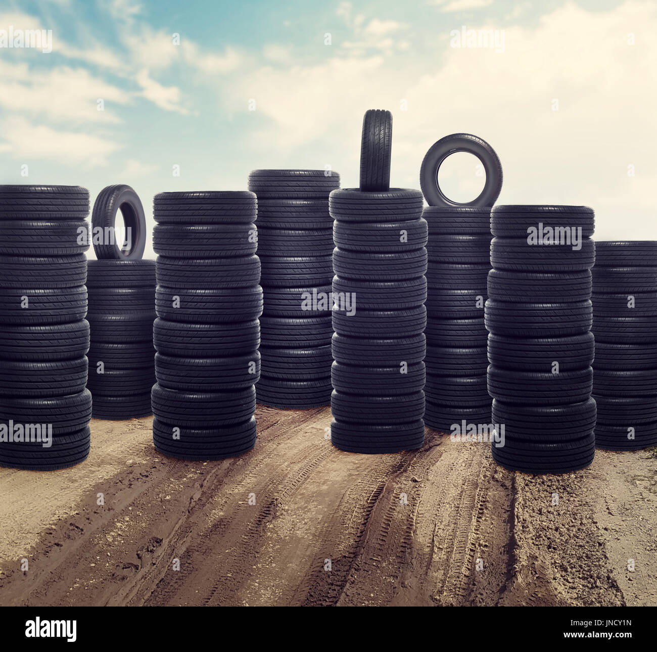 Lots of tire piles outdoor, wheel mounting. Tyre shop Stock Photo - Alamy