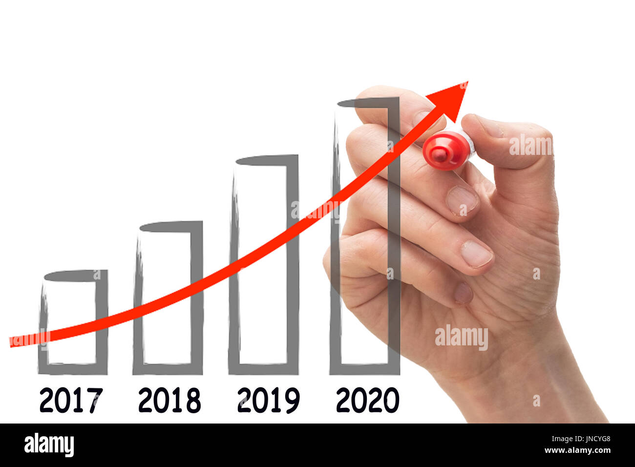 Business man drawing growth chart for the year 2020 Stock Photo - Alamy