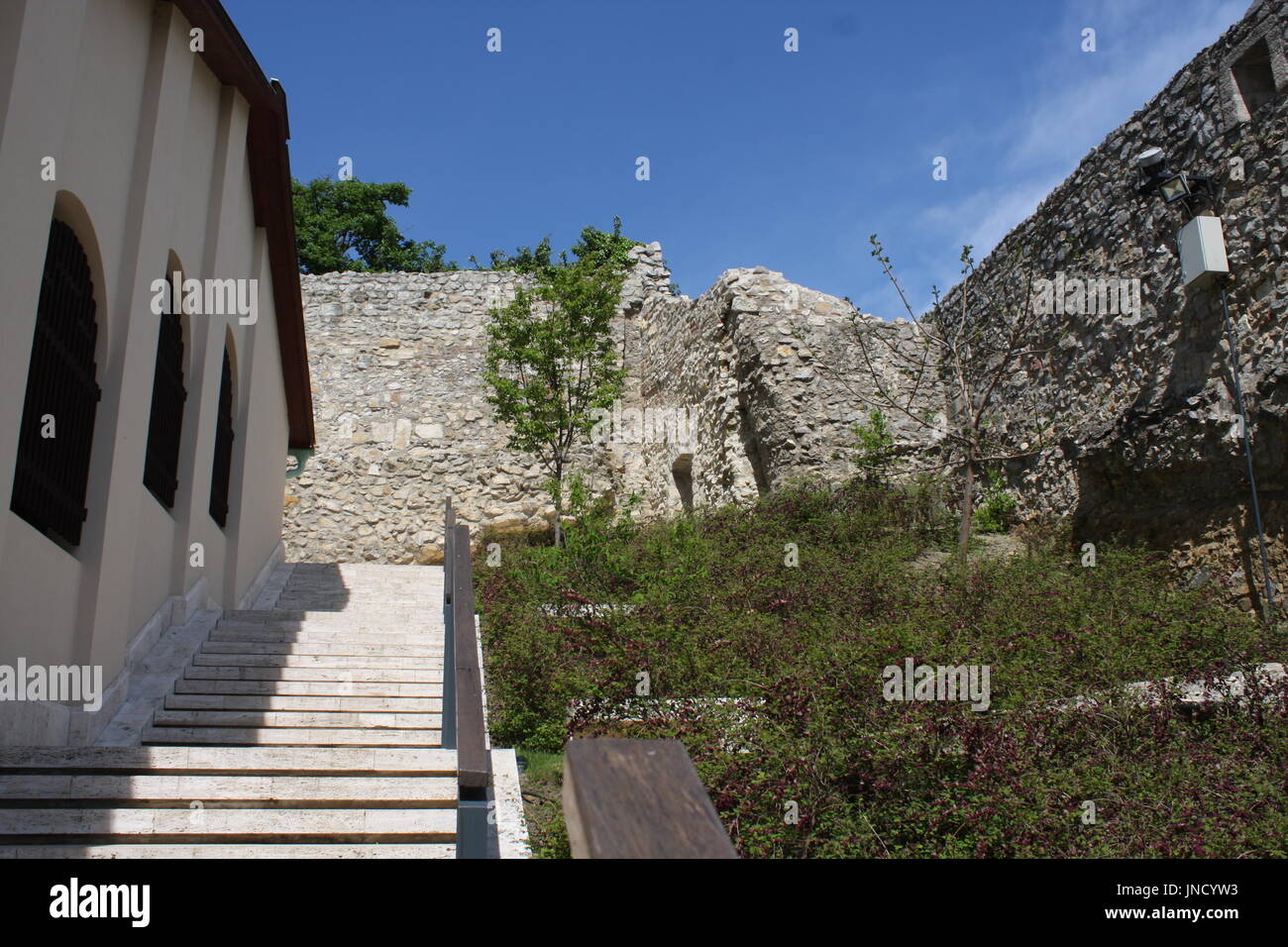 Northern Castle Wall Promenade in Pecs, Hungary. The Barbican in Pecs ...