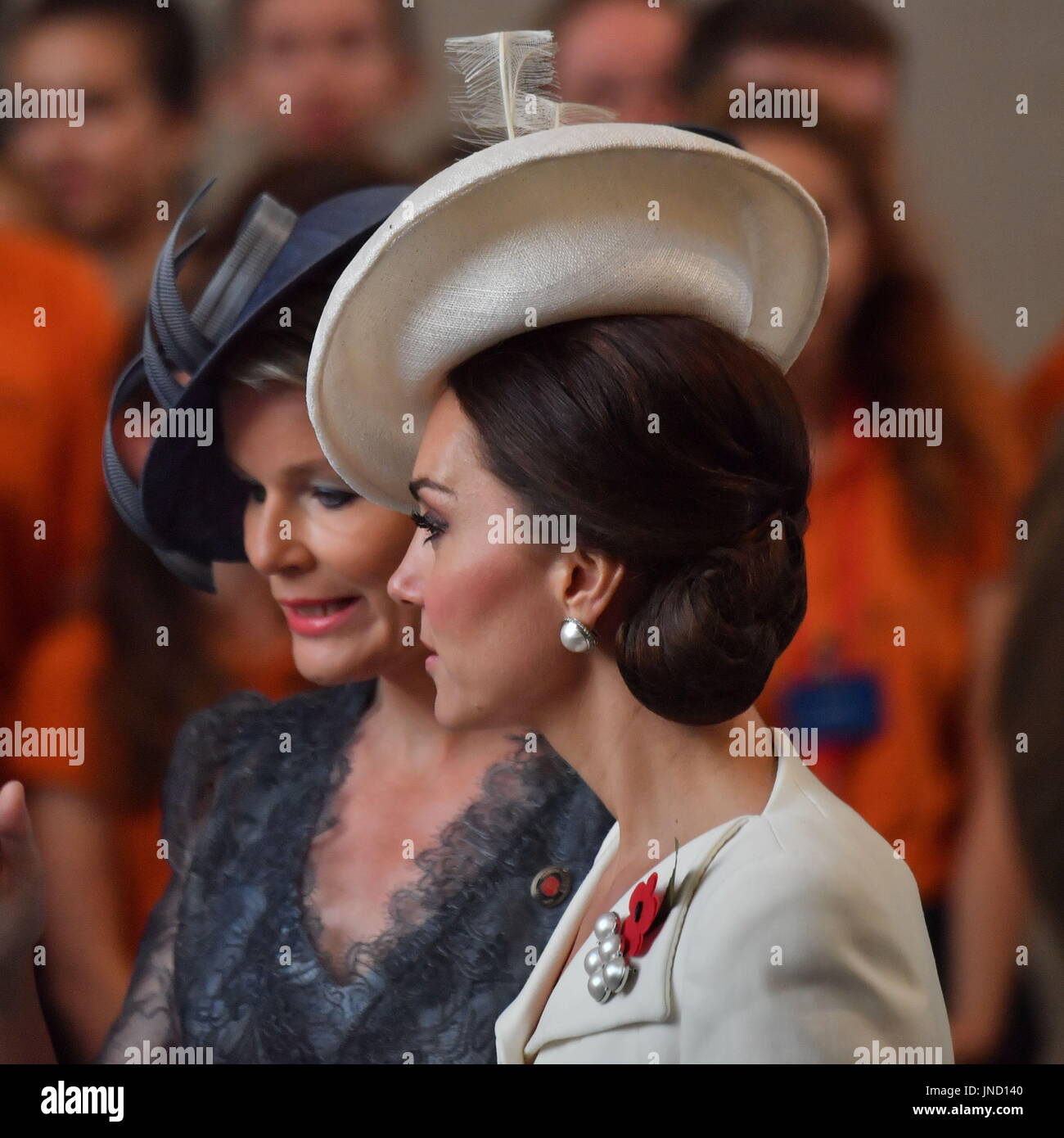 The Duchess of Cambridge with Queen Mathilde of Belgium (left) during ...