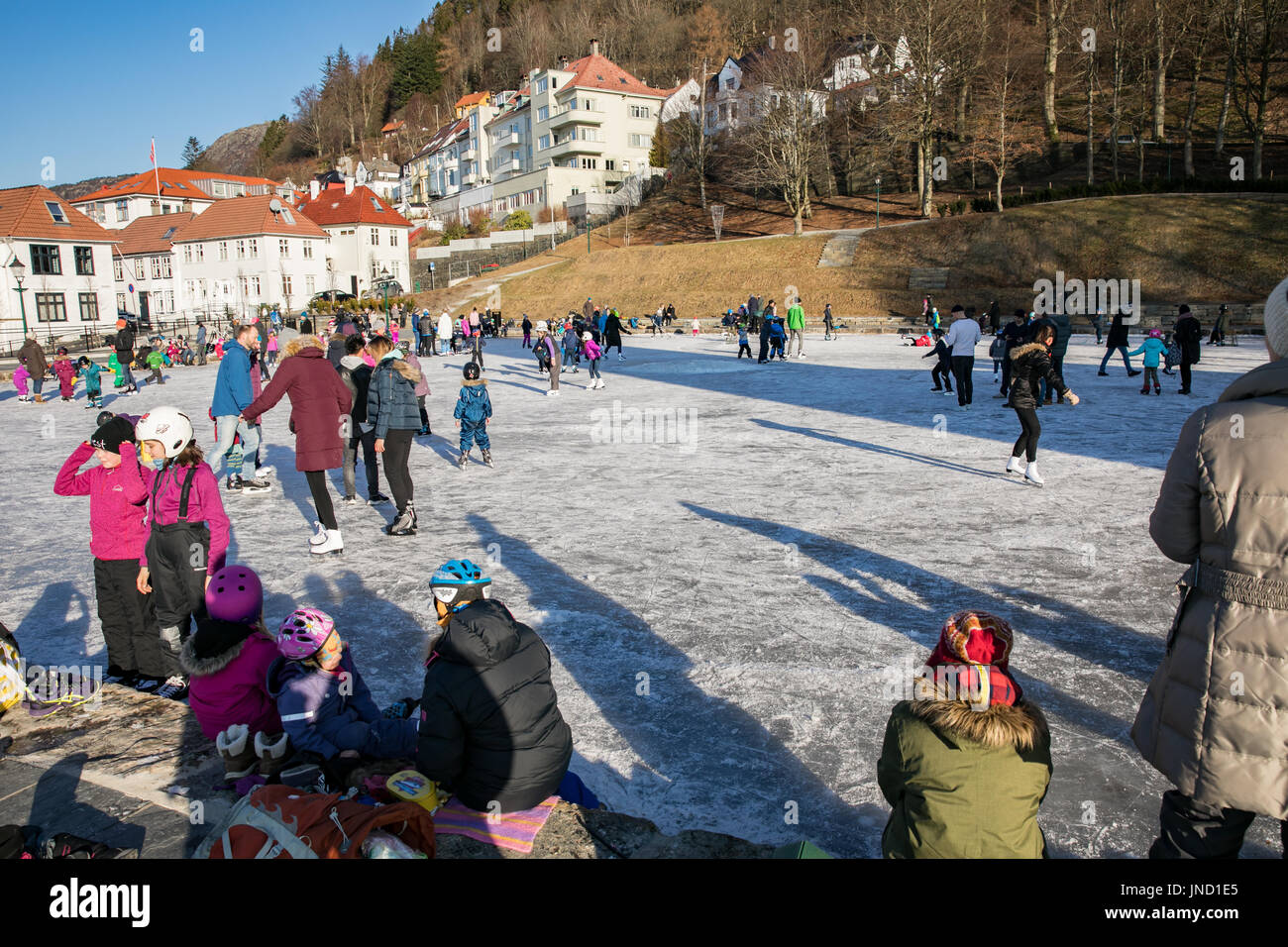 Bergen, Norway - February 11, 2017: People in colorful clothes on the ...