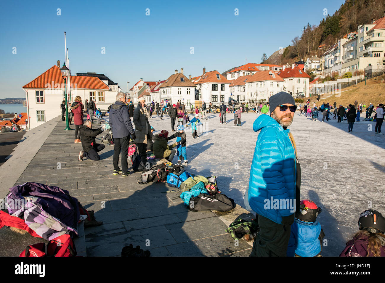 Bergen, Norway - February 11, 2017: People in colorful clothes on the ...