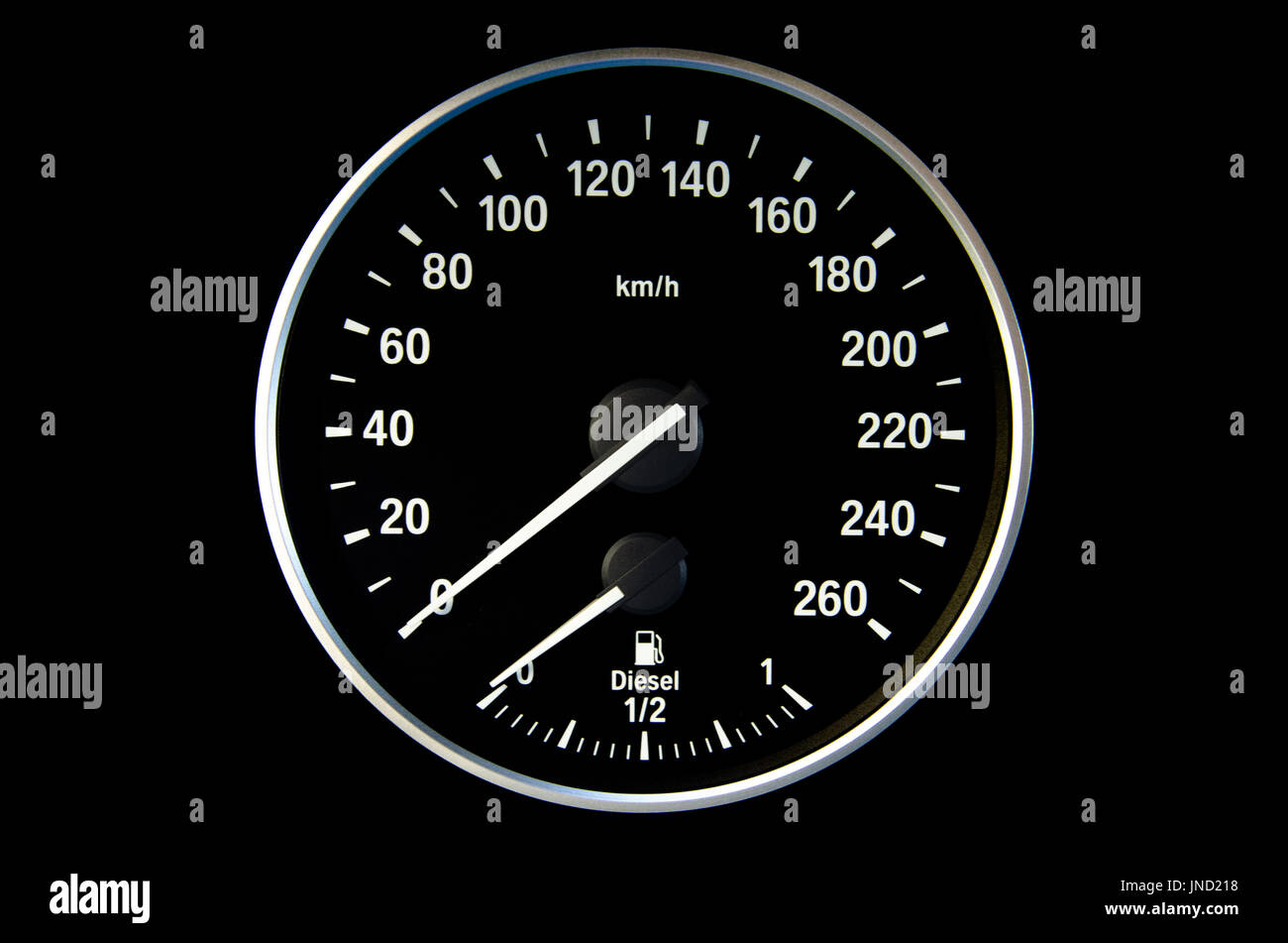Round speedometer on black background Stock Photo - Alamy