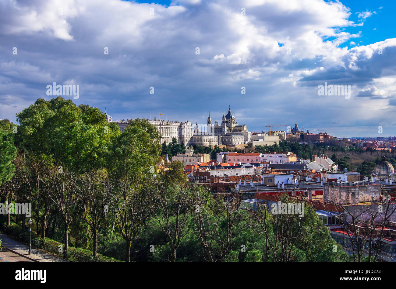Panorama view to the royal palace in Madrid the capital of Spain Stock ...