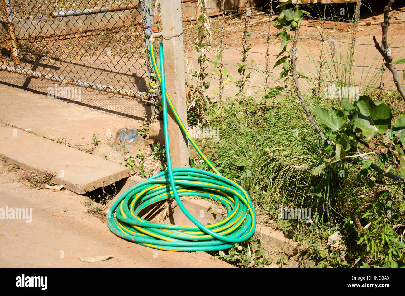 Faucet water tap connect with rubber hose or hosepipe at outdoor in ...