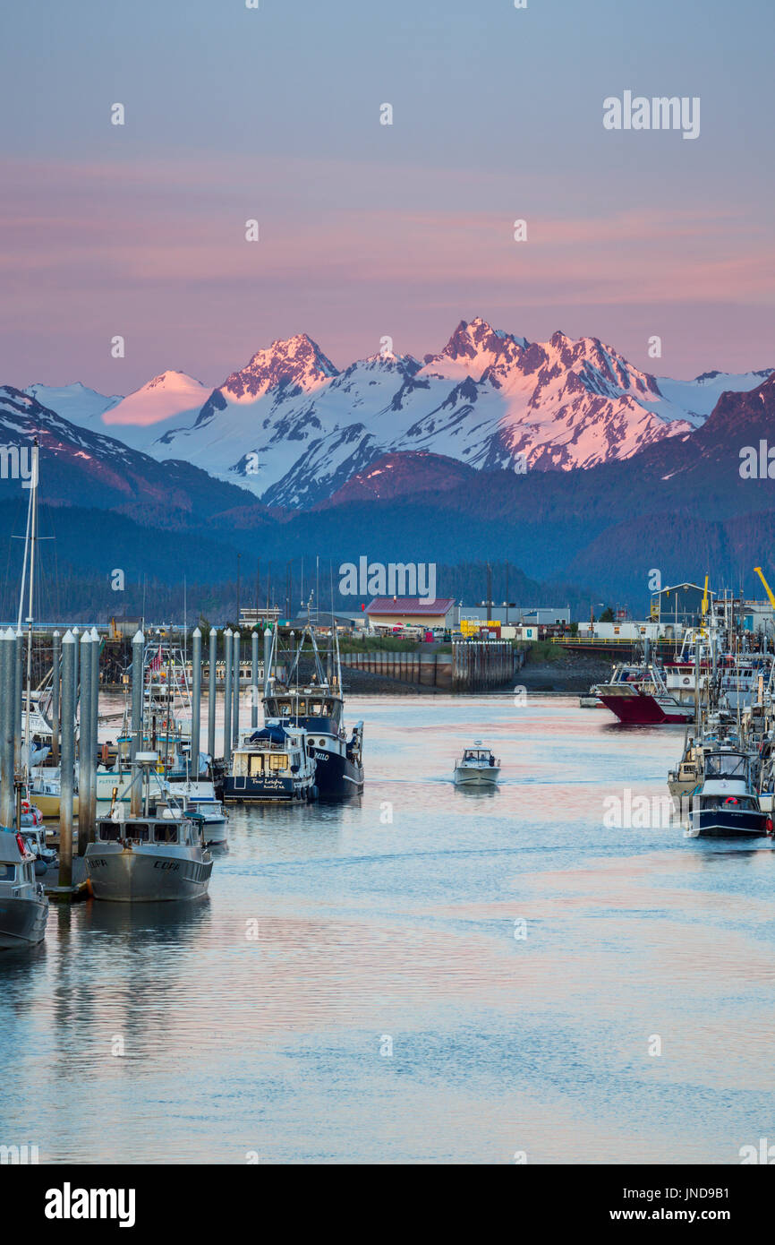 The harbor of Homer at sunset, Homer Spit, Homer, Kenai Peninsula ...