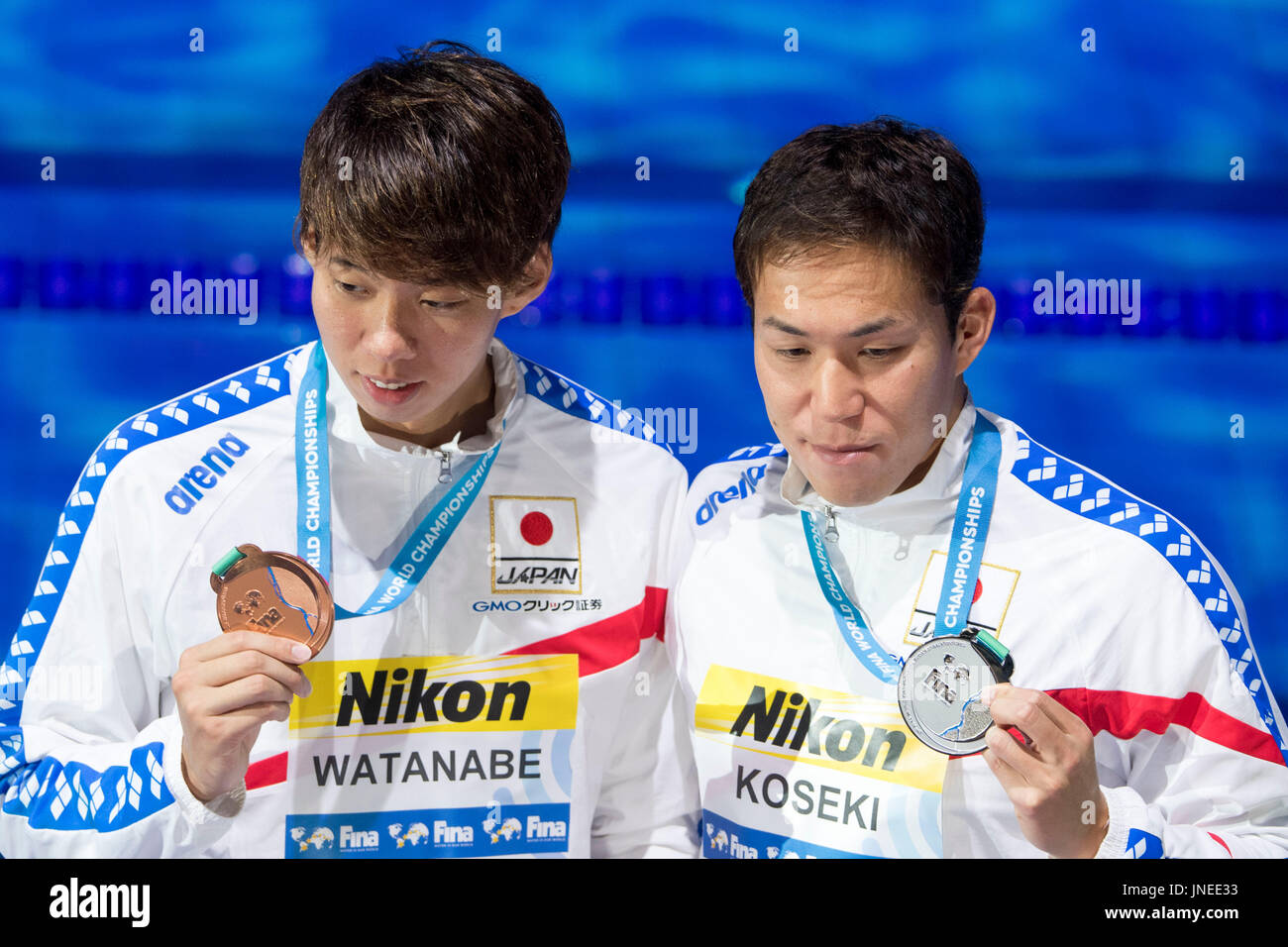 Budapest, Hungary. 28th July, 2017. (L-R) Ippei Watanabe, Yasuhiro Koseki (JPN) Swimming : 17th ...
