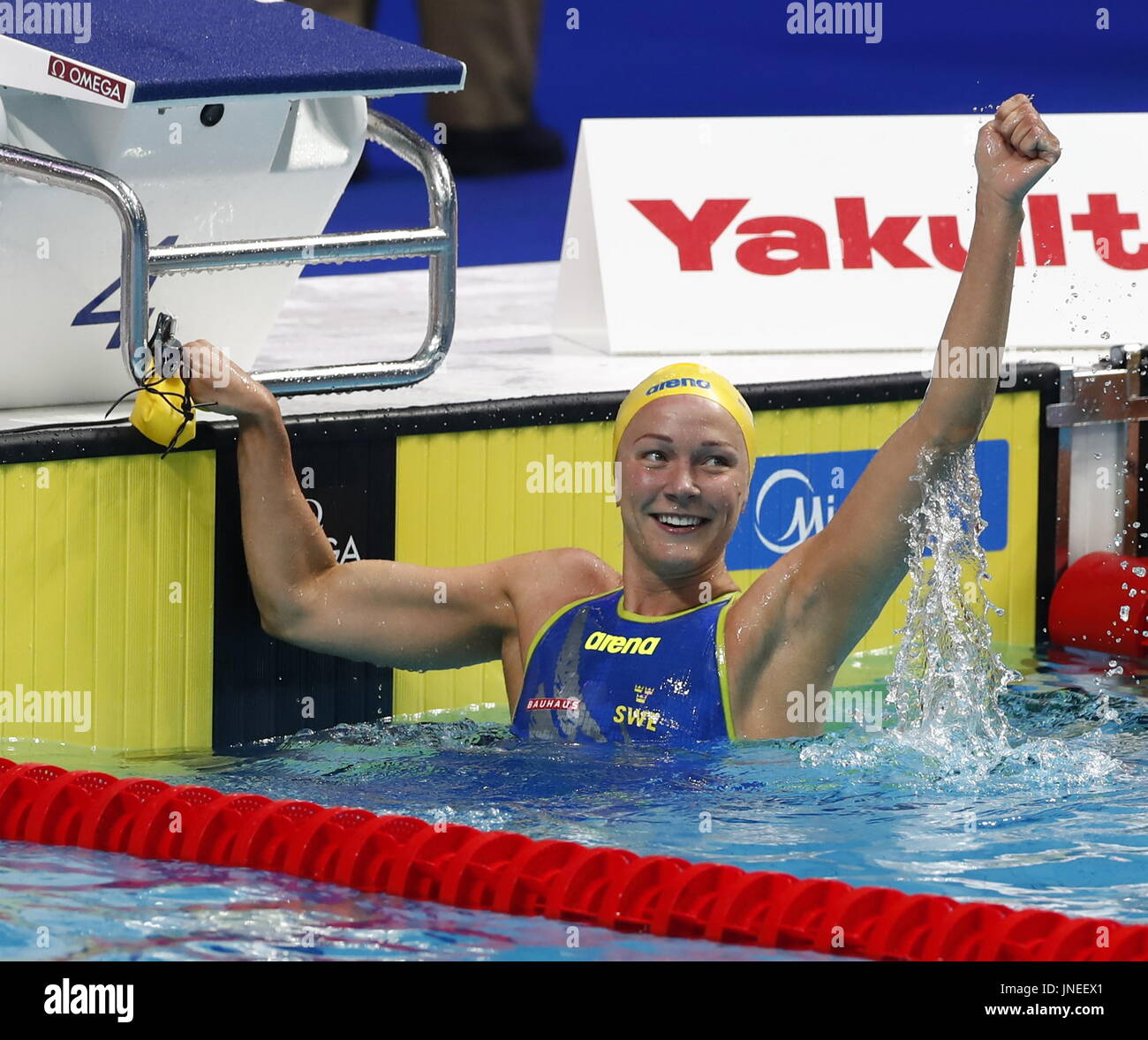 Budapest. 29th July, 2017. Sarah Sjostrom of Sweden celebrates after ...