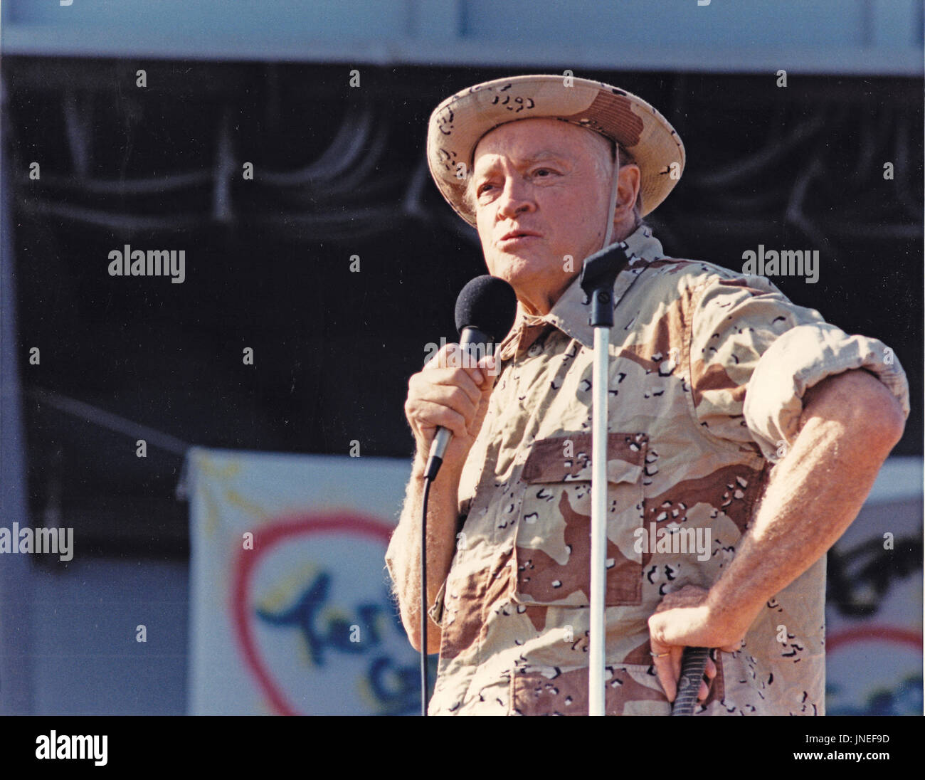 Bob Hope performs during the USO Christmas Show which included stops at ...
