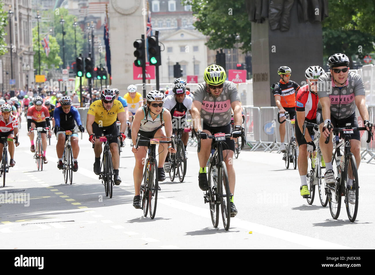 London, UK. 30th July, 2017. Finished riders on Whitehall in the ...