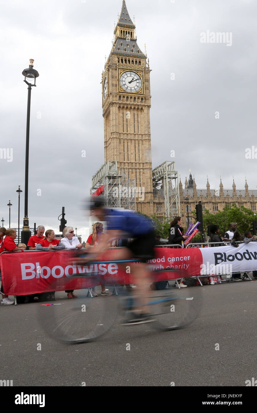 London, UK. 30th July, 2017. Riders passes Big Ben in the Prudential ...