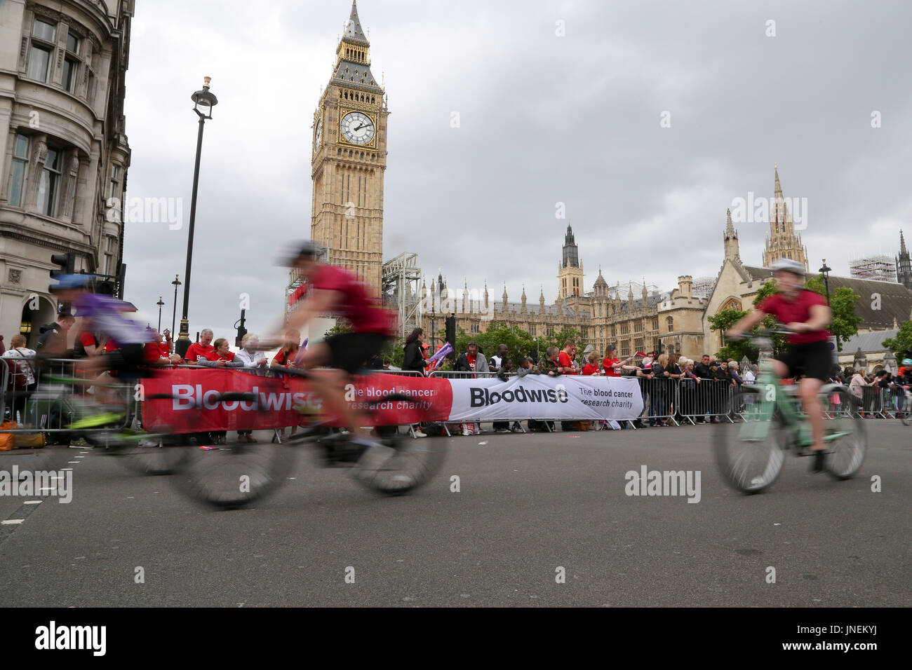 London, UK. 30th July, 2017. Riders passes Big Ben in the Prudential ...