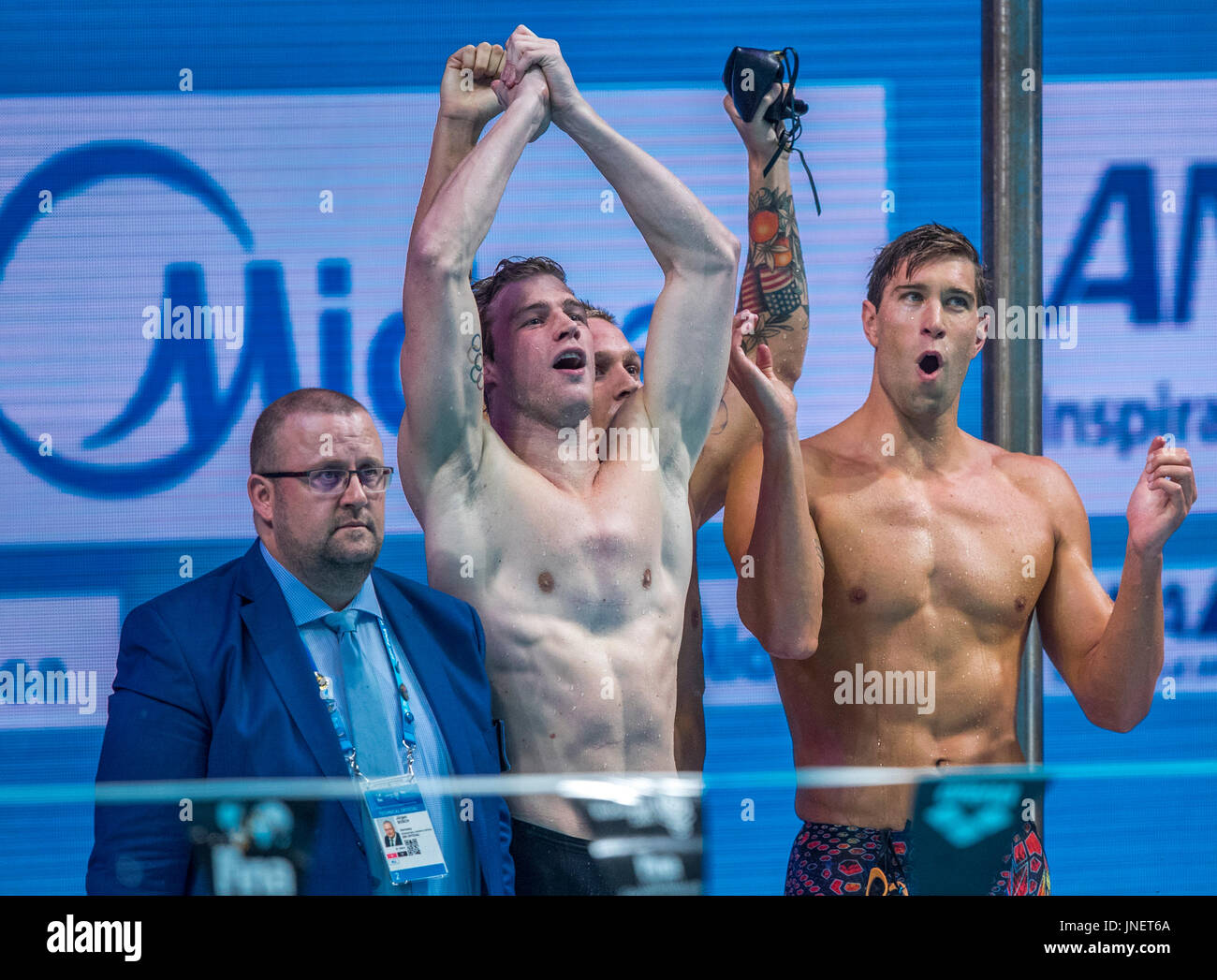 Budapest, Hungary. 30th July, 2017. (l-r) Caeleb Dressel, Kevin Cordes ...