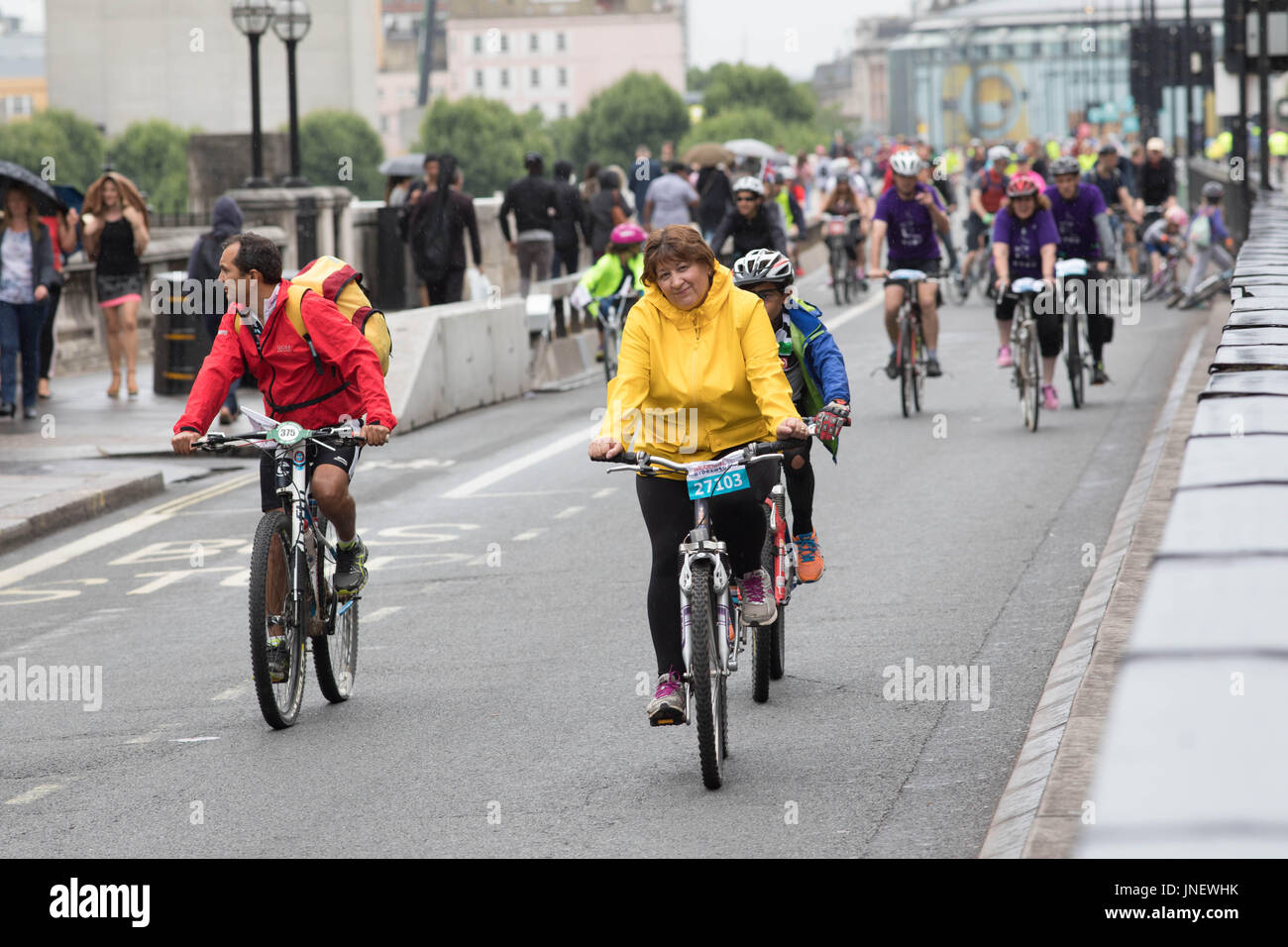 London, UK. 29th July, 2017. The Prudential ride in London a woman on ...