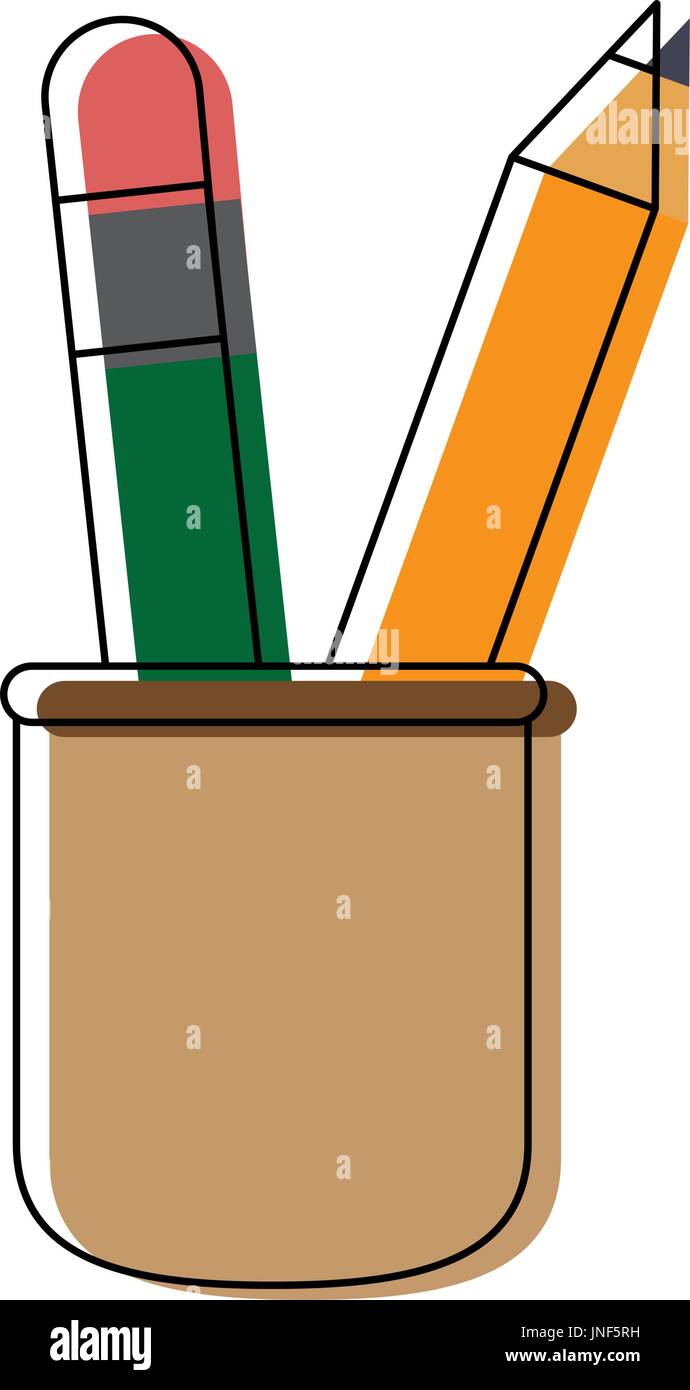 cup with writing utensils pencil school elements Stock Vector Image ...