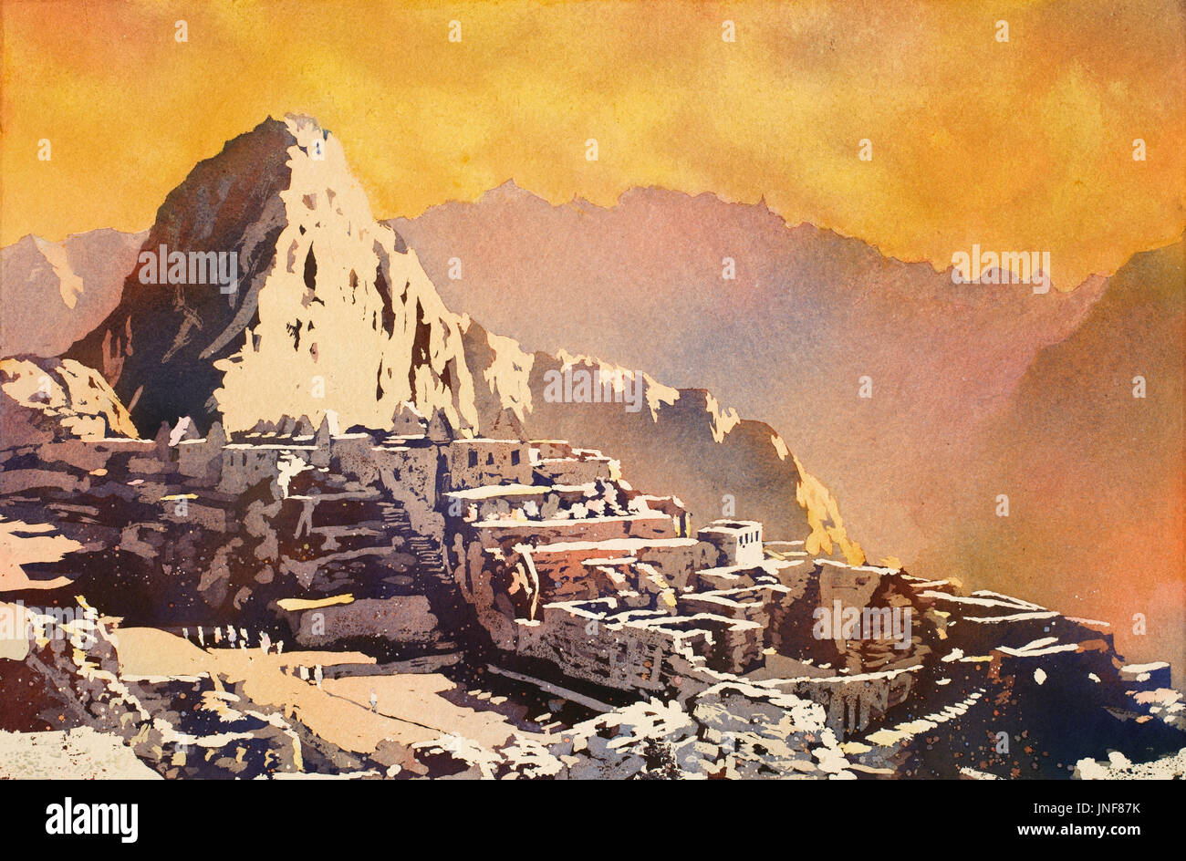 Fine art watercolor painting of view from Hut of the Caretaker of the ...