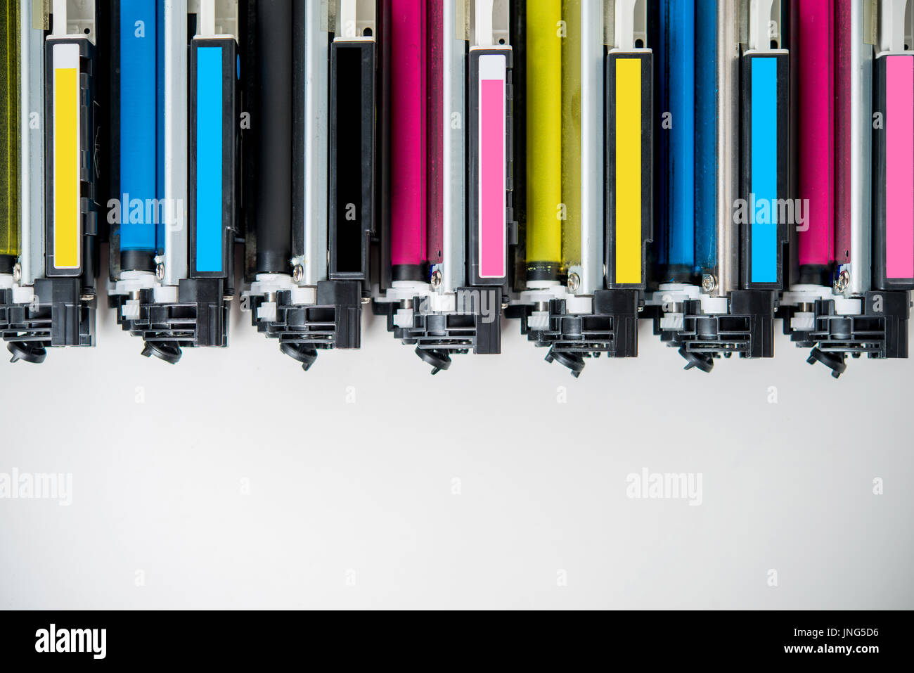 row of used laser toner cartridge Stock Photo - Alamy
