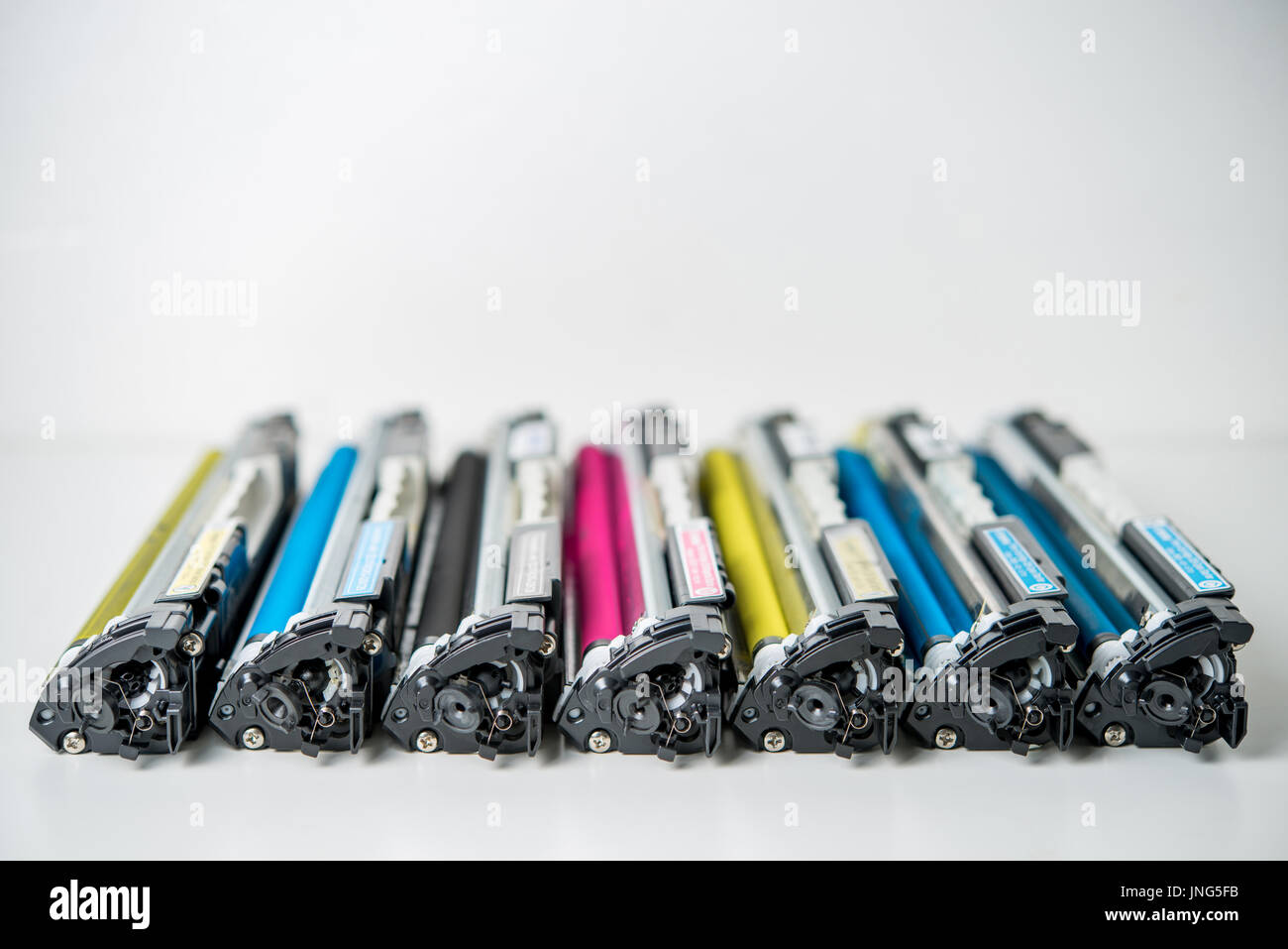 row of used laser toner cartridge Stock Photo - Alamy